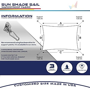 Windscreen4less 12'x12' Waterproof Sun Shade Sail Rectangle Shade Canopy Cover UV Block for Backyard Patio Deck Balcony Pergola Garden (Beige)