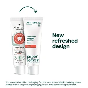ATTITUDE Fluoride-Free Toothpaste, Plant- and Mineral-Based Ingredients, Vegan, Cruelty-Free and Sugar-Free, Sensitive, Spearmint, 4.2 Oz