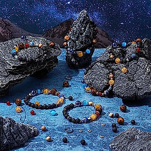 SUNNYCLUE 1 Box 300+Pcs DIY 10 Sets Solar System Bracelets Kit Universe Galaxy The Nine Guardian Planets Beading Bracelet Necklace Tiger Eye Bead Natural Gemstone Beads for Jewelry Making Kits Craft