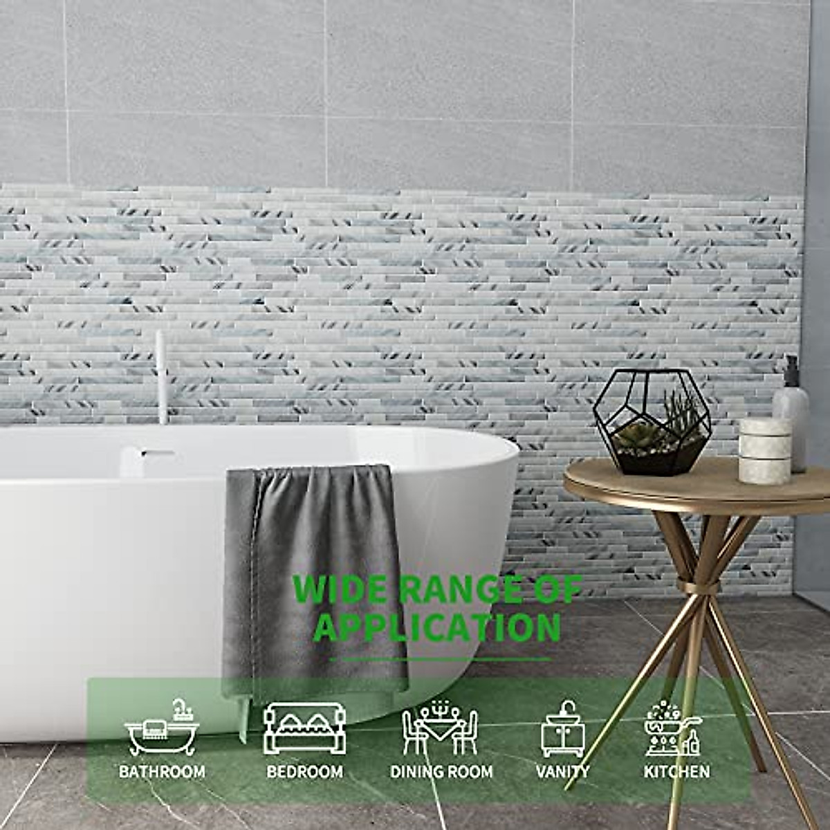 LONGKING 10-Sheet Self-Adhesive Peel and Stick Backsplash for Kitchen, Vinyl Decorative Tiles (Light Gray)