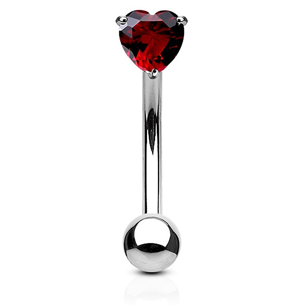 Forbidden Body Jewelry 16g 8mm Surgical Steel 3mm Red CZ Heart Top Barbell for Daith, Eyebrow and Rook Piercing