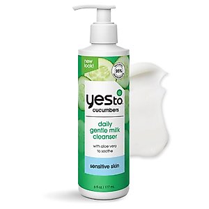 Yes To Cucumbers Daily Gentle Milk Cleanser, Soothing Face Wash That Won't Strip Your Skin & Holds Moisture, With Cucumber Extract, Soy Proteins & Green Tea, Natural, Vegan & Cruelty Free, 6 Fl Oz