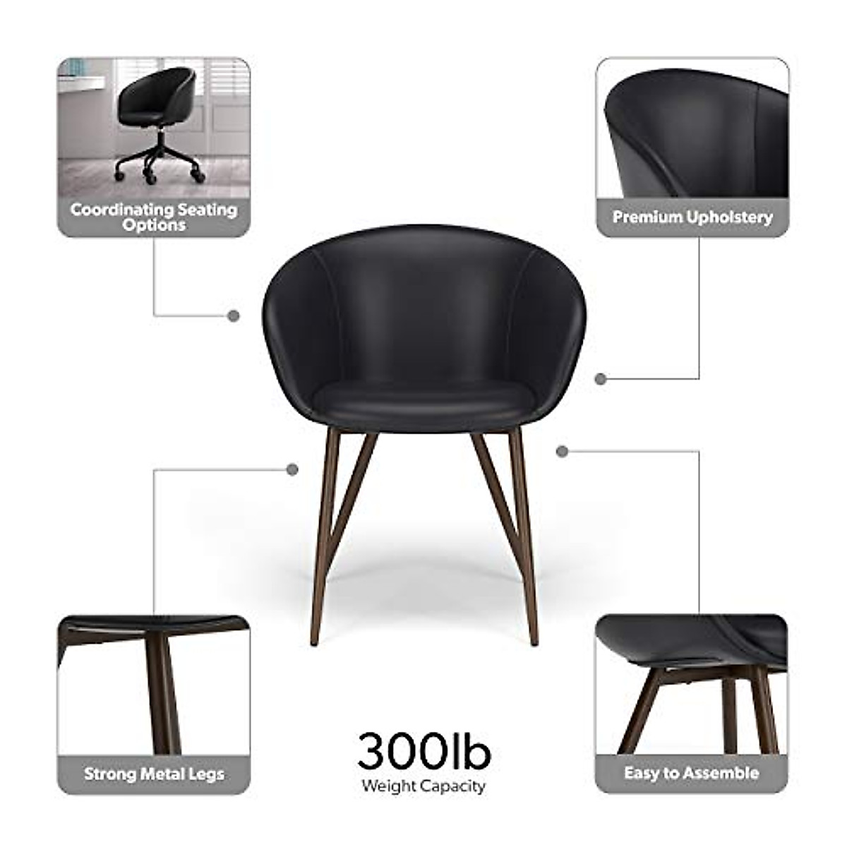 HON Basyx Monroe Upholstered Guest Chair, Black Bonded Leather