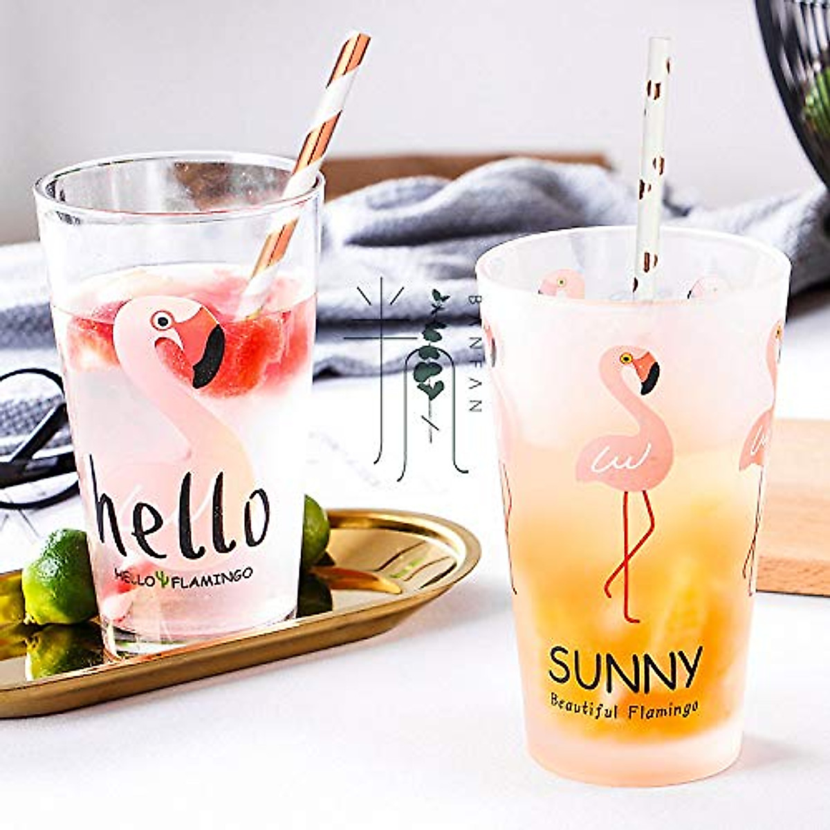 ALINK Biodegradable Rose Gold Paper Straws Bulk, Pack of 100 Metallic Foil Striped/Wave/Heart Straws for Birthday, Wedding, Bridal/Baby Shower, Christmas Decorations and Party Supplies