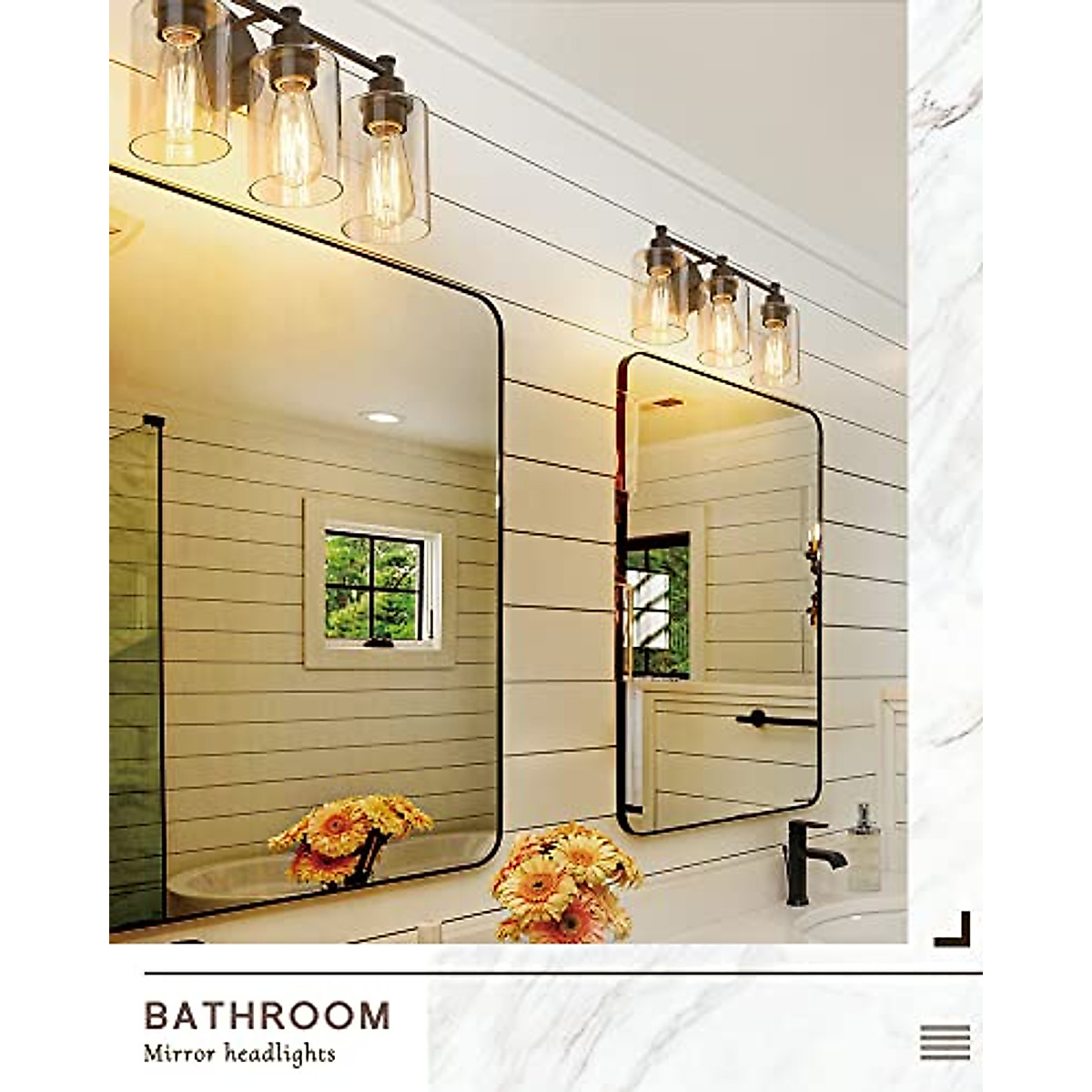 FEMILA 3-Light Vanity Light,Farmhouse Bathroom Light Fixtures,Metal Wall Sconce with Clear Glass Shade,Oil Rubbed Bronze Finish,4FYC56B-3W ORB