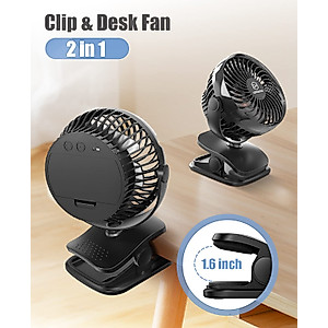 LEMOISTAR AA Battery Operated Clip on Fan, Stroller Fans, USB Powered Portable Desk Fan 4 Speeds Personal Golf Cart, Small Table Fan, Wireless, for Camping Hurricane Office Bed-Black