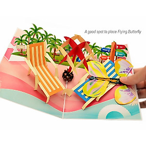 Time to Say Hello to Summer Pop Up Card, Greeting Card Butterfly Flied Out, Summer Birthday Card, Beach Day Card, 3D Card, Greeting Cards, Celebration Card 6" X 8" when closed