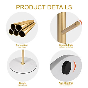 Snaikor Metal Coat Rack with Natural Marble Base, Modern Coat Rack Freestanding, Sturdy Coat Tree Stand, Golden Hall Tree for Jacket Hat Bag Entryway