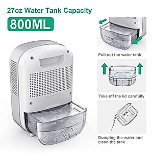 SEAVON 27OZ Dehumidifier Small Dehumidifiers for Home 2200 Cubic Feet (260 sq ft), Portable and Compact 800ML Capacity Quiet Dehumidifiers for Bedroom, Bathroom, RV, Closet, Basements, Auto Shut Off