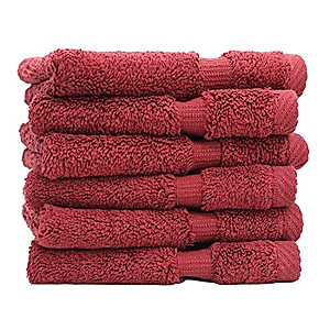 Luxury Hotel & Spa Collection, 100% Turkish Cotton 700 GSM Cloth, for Body wash, Makeup Remover & Facial Cleaning, Baby, face, Dobby Border Soft washcloths Towel Set 13" X 13", Cranberry, Set of 6