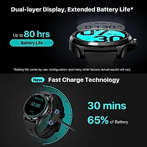 Ticwatch Pro 5 Smartwatch for Men Snapdragon W5+ Gen 1 Wear OS Smart Watch 80 Hrs Long Battery Life Health Fitness Tracking 5ATM Water Resistance GPS Compass Android Only Compatible, Obsidian