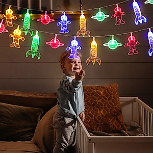 20 LED Children's Room LED String Light Astronaut Spaceship Rocket Pendants Holiday Party Lights Wall Window Nursery or Kids room Decor Wedding Around the Garden Party Patio Christmas (multicolour)