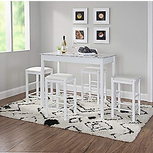Linon White 3 Piece Faux Marble Tavern Set