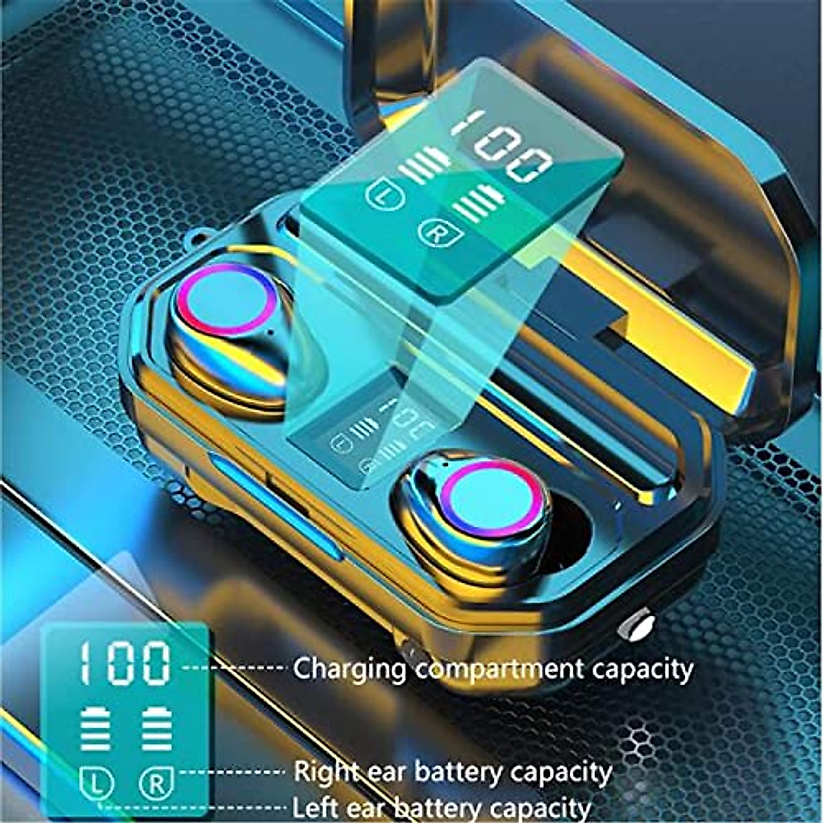 SMLLDFC Digital Display Touch-Control Wireless Bluetooth Earbuds in Ear Light-Weight with Microphone Sports Waterproof Long Battery Life Headphones with Charging Case for Outdoor Office