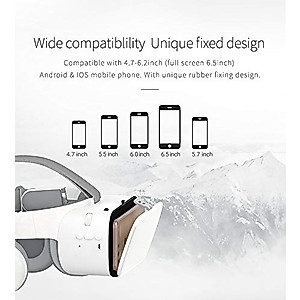 3D VR Virtual Reality Headset, VR Glasses Goggles w/ Bluetooth Headphone [Newest] for iPhone 12 11 Pro Max Mini X R S 8 7 Samsung Galaxy S10 S9 S8 S7 Edge Note/A 10 9 8 + etc 4.7-6.2" Cellphone, White
