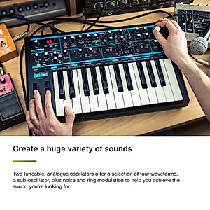 Novation Bass Station II Analog Monosynth – includes 64 factory patches, pattern-based step sequencer and arpeggiator, two oscillators plus an additional sub oscillator.