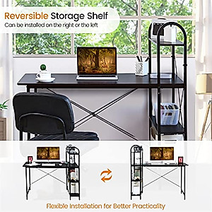 ZGJHFF Reversible Computer Desk Study Workstation Home Office Reversible 4 Tier Bookcase Multifunctional Desk