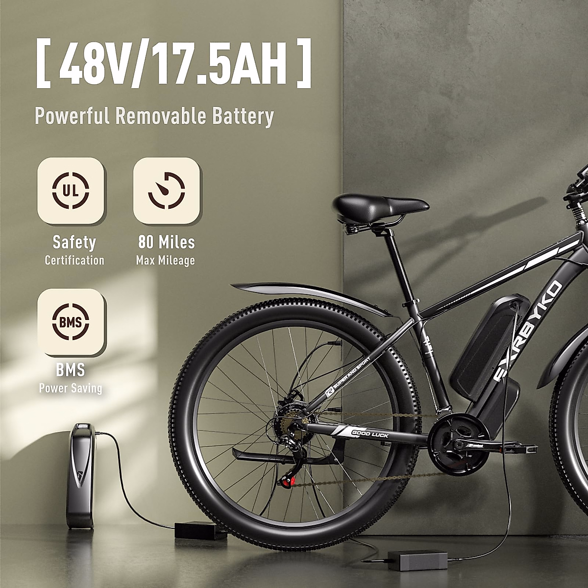 EXRBYKO Electric Bicycle, 29” Electric Bike for Adults 48V 17.5AH 840WH Battery, 1500W Peak 36mph Electric Mountain Bike, 80 Miles Ebike with 21-Speed Gears, Fast E Bike for Commuter, 330LBS Load