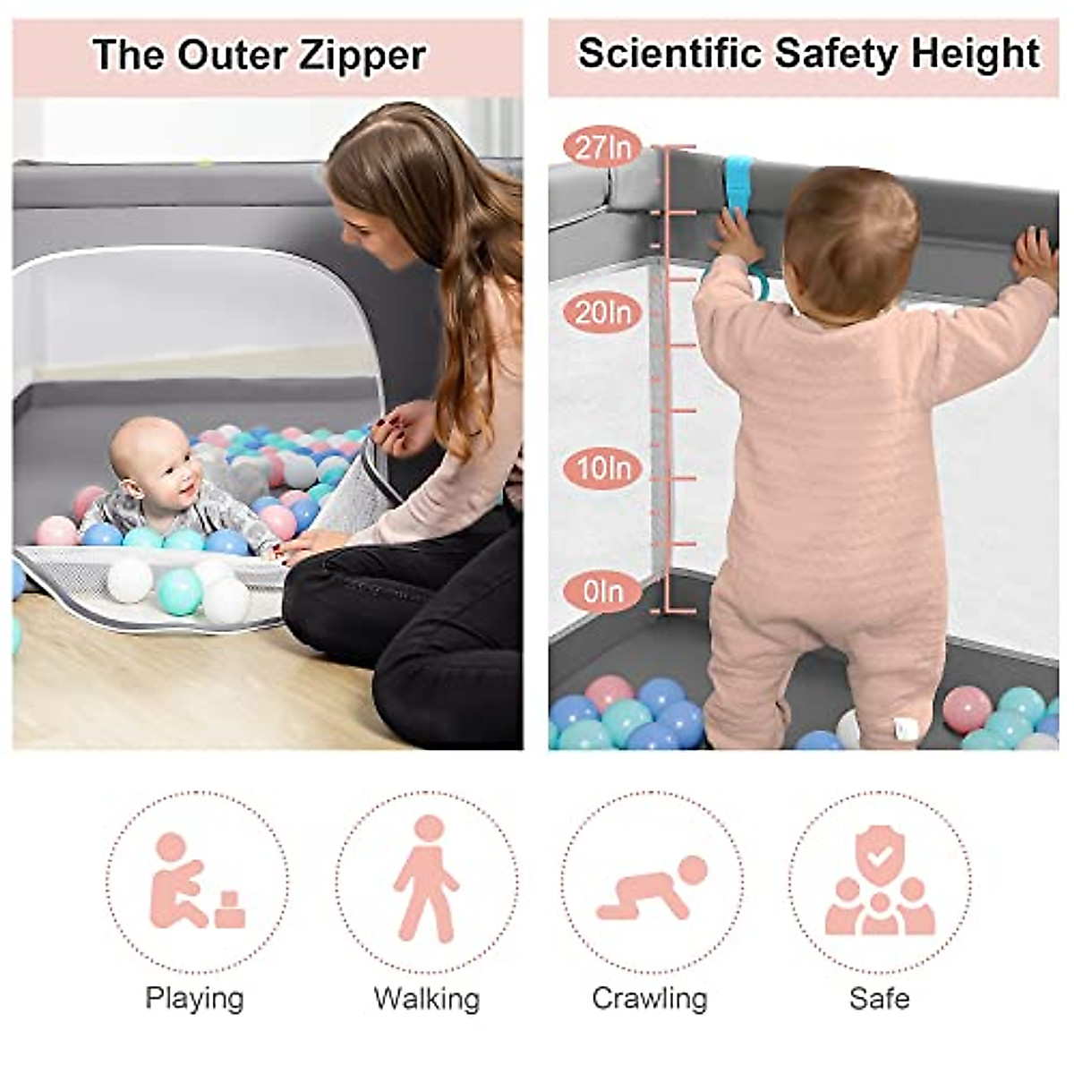 OTTOLIVES Baby Playpen, 71x59 Inch Extra Large Playpen for Babies and Toddlers, Safety Baby Gate Playpen with Breathable Mesh, Portable Play Yard for Babies for Indoor & Outdoor Kids Activity Center