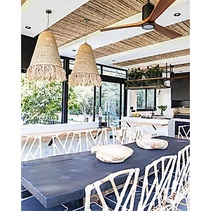 Matthews PA3-BRBR-WA-60 Patricia Indoor/Outdoor Damp Rated 60" Ceiling Fan with LED Light and Remote & Wall Control, 3 Walnut Solid Wood Blades, Brushed Brass