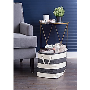DII Durable Woven Striped Storage Bin Collapsible with Soft Rope Handles Reinforced with Metal Grommets, Medium, 15x10x12, Black