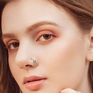 Drperfect 20G Stainless Steel Nose Ring Hoop for Women Men Paved CZ Butterfly Flower Heart Star Cross Cartilage Helix Tragus Earring Hoop Piercing for Nose Ear Silver Gold Rose Gold Black Plated