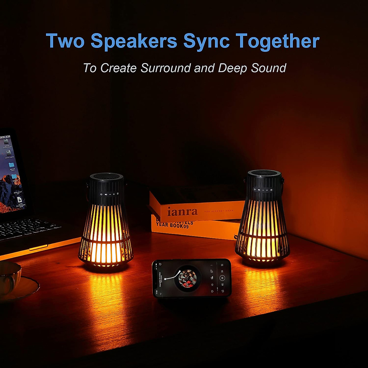 Gifts for Men Him, Outdoor Bluetooth Speaker, Gifts for Him Men who Want Nothing, Wireless Speaker Waterproof with Torch Light BT5.2, Unique Birthday Gifts for Men Women Mom Dad, Flame Lamp for Party