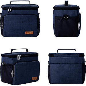 Tiblue Insulated Lunch Bag for Women/Men, Reusable Lunch Box for Office Work School Picnic Beach, Leakproof Freezable Cooler Bag with Adjustable Shoulder Strap for Kids/Adult(Medium, Navy Blue)