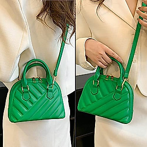 Duomier Small Quilted Purse Top Handle Handbag Crossbody Bag for Womens Classic Square Satchel Teen Girls (Shell Green)