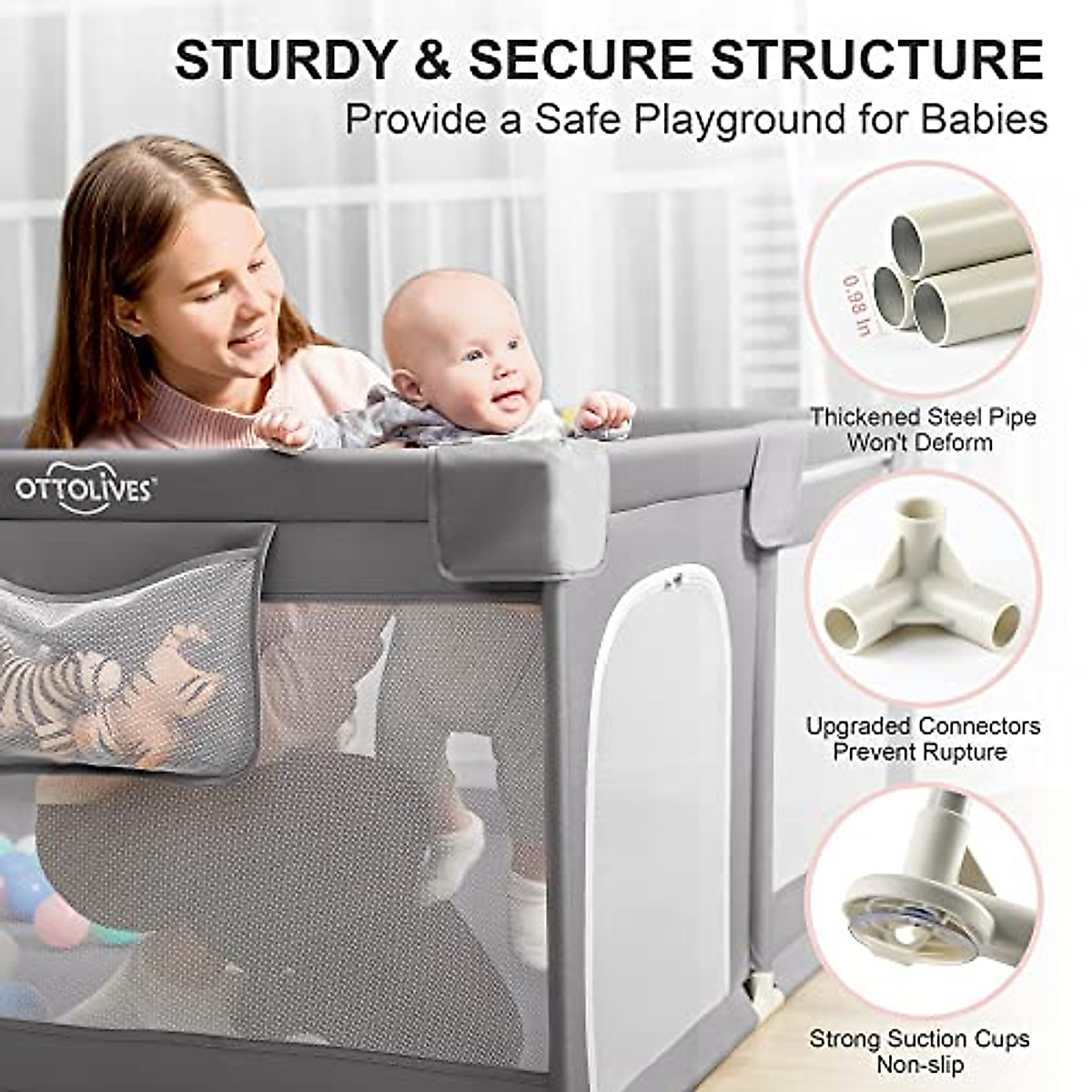 OTTOLIVES Baby Playpen, 71x59 Inch Extra Large Playpen for Babies and Toddlers, Safety Baby Gate Playpen with Breathable Mesh, Portable Play Yard for Babies for Indoor & Outdoor Kids Activity Center