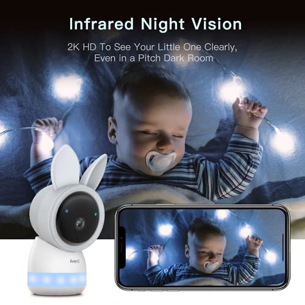 Baby Monitor with Camera and Audio,Add-one Camera for Arenti,2K Ultra HD WiFi Baby Camera,Night Vision,Lullabies,Cry Detection,Temp & Humidity Sensor,Two Way Talk,App Control(Single Camera)