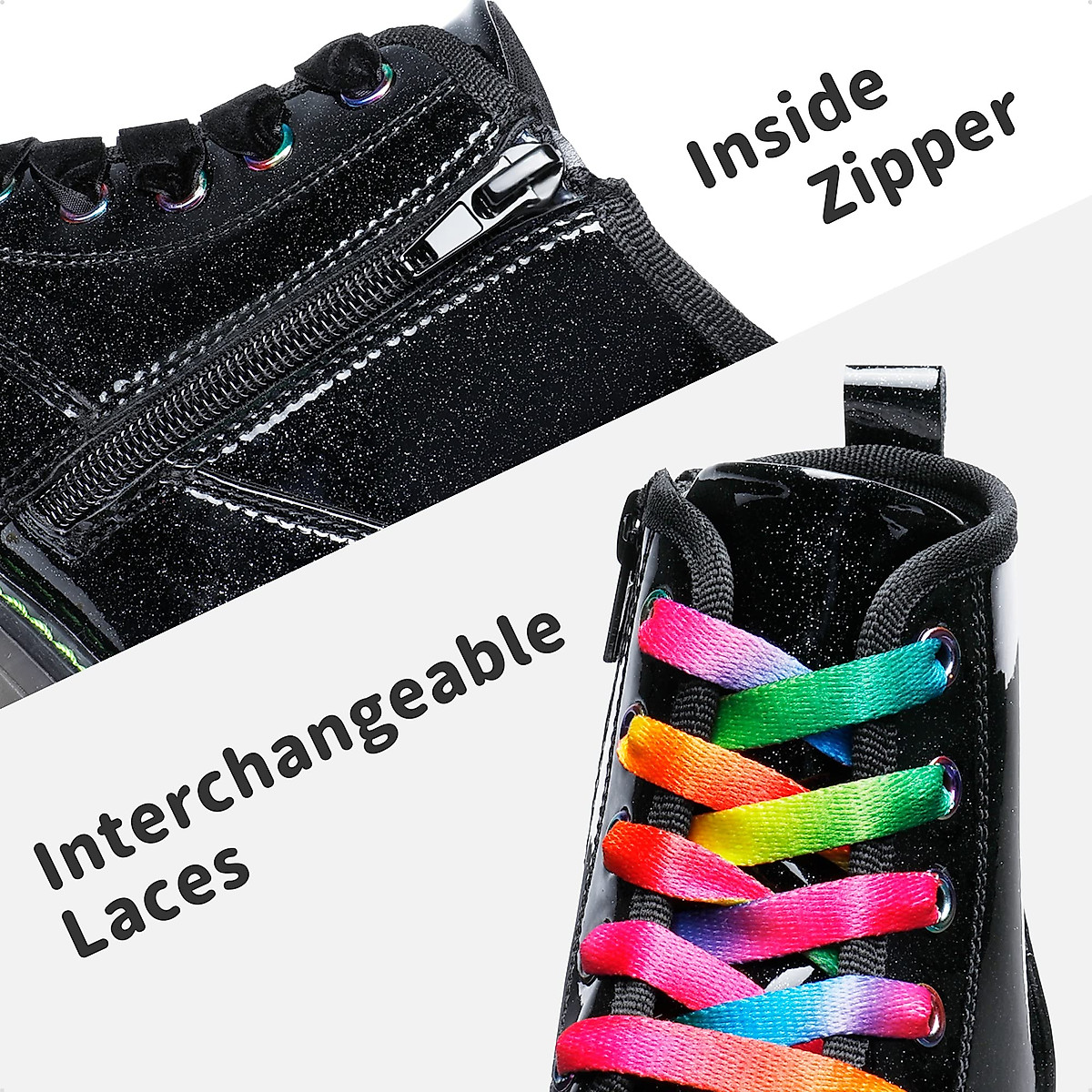 DREAM PAIRS Girls Boys Glitter Ankle Boots Side Zipper Combat Shoes with Lace Up for Toddler/Little Kid/Big Kid,Size 1 Little Kid,Black/Pu,SDBO2220K