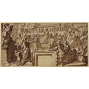 ArtDirect Cesare Nebbia 24x14 Black Modern Frame and Double Matted Museum Art Print Titled - Saint Charles Borromeo Entering the Town of Pavia (C. 1604)