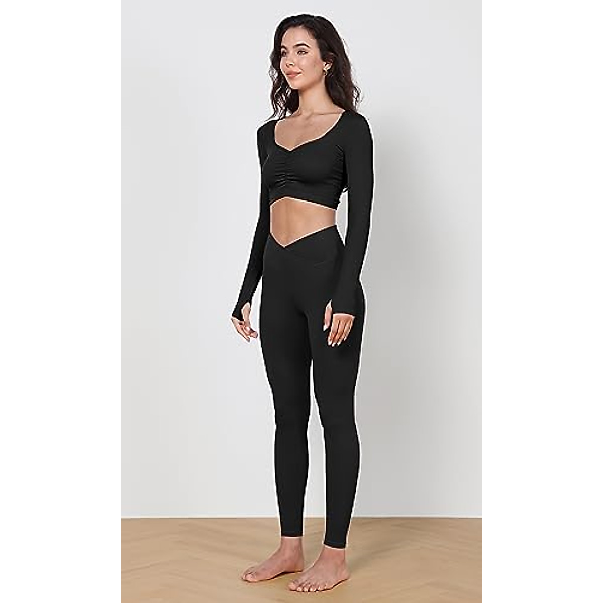 ODODOS Women's Cross Waist Yoga Leggings with Inner Pocket, Non See-Through Workout Running Tights Athletic Pants-Inseam 28", Black, Small