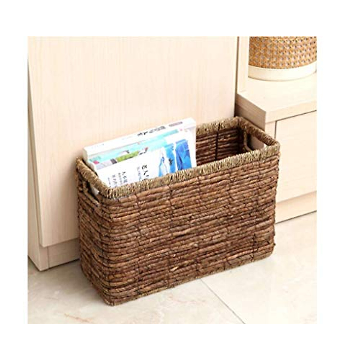 KXA Straw Magazine Basket Storage Basket Magazine Basket Rectangular Storage Basket Vintage Chinese Finishing Basket 26 38 15cm