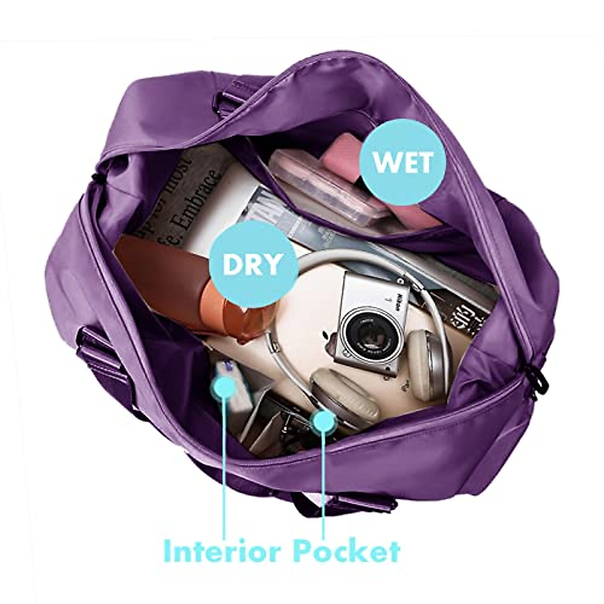 SMITH SURSEE Weenkender Bags for Women Men Travel Duffel Bag Sport Gym Bag with Wet Pocket Overnight Bag Carry on Bag for Airline Travel Tote Bags with Trolley Sleeve, Medium