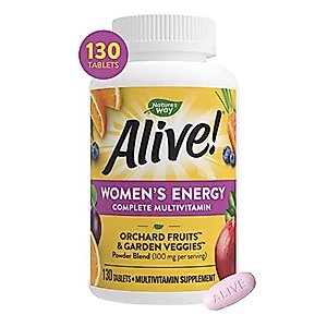 Nature’s Way Alive! Women’s Energy Multivitamin, Supports Whole Body Wellness*, Supports Cellular Energy*, B-Vitamins, Gluten-Free, 130 Tablets