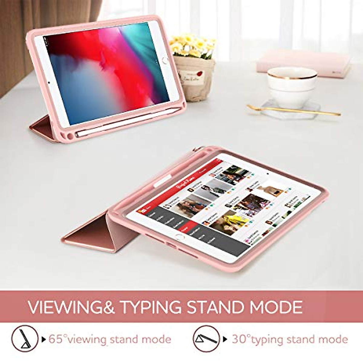 SURITCH Case for iPad Mini 4/iPad Mini 5,【Built in Screen Protector】【Auto Sleep/Wake】【Pencil Holder】 Lightweight Leather Case Flip Cover with Stand for iPad Mini 4/Mini 5 7.9"(Rose Gold)