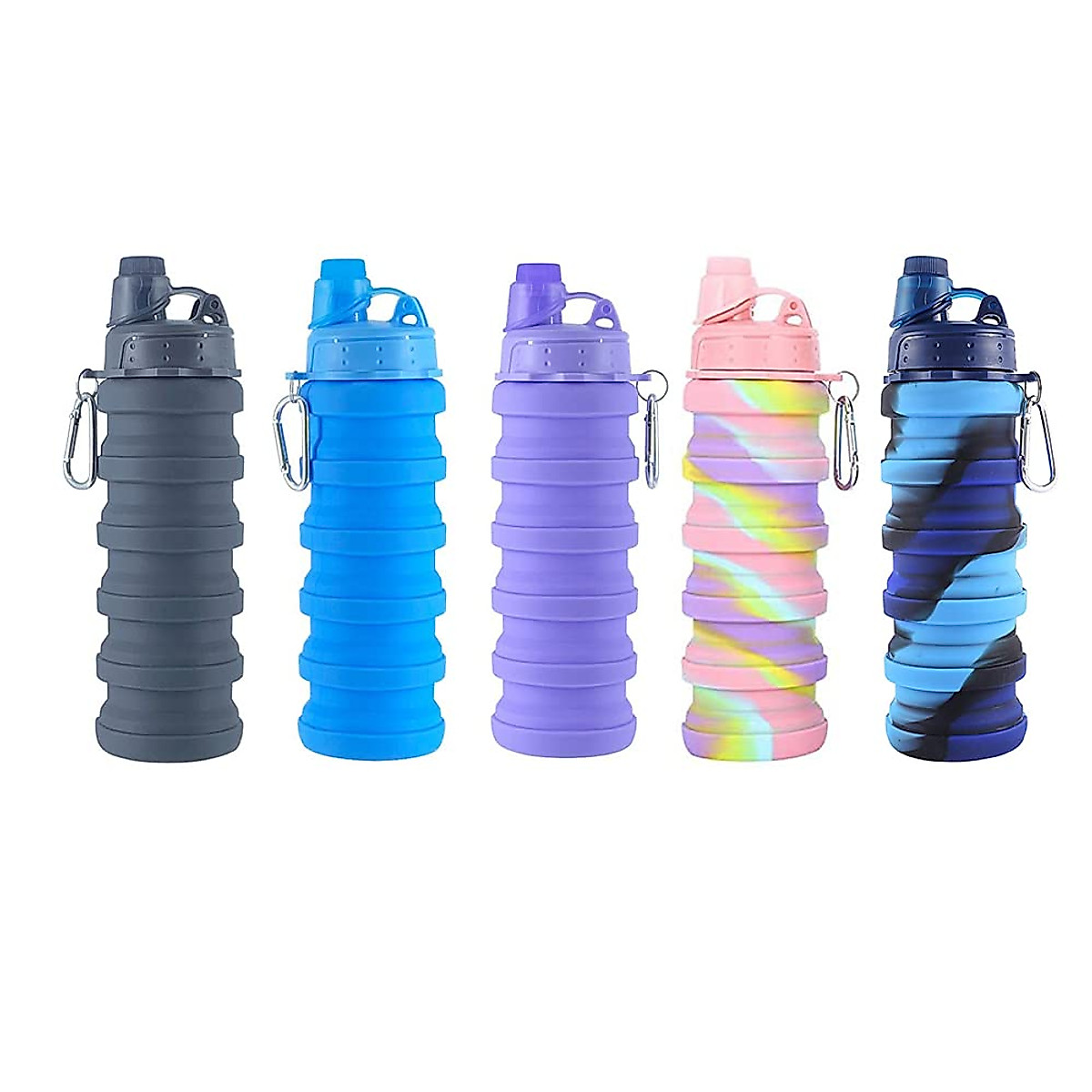 konlongzan Collapsible Water Bottle Travel Water Bottle Portable Hiking Water Bottle with Leak proof Twist Cap 500ML Reusable BPA Free Silicone Water Bottles (Style1, Blue)