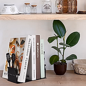 Black Kitchen Bookends 5.9 x 3.9 x 3.9 Inch Spoon Decorative Cookbook Metal Book Ends with Non-Slip Mat Metal Cookbook Storage Books Stoppers Metal Kitchen Cookbook Holder for Shelves Kitchen Book