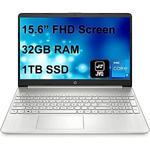 HP Newest Pavilion Laptop, 15.6" FHD Screen, Intel Core i5-1135G7 Processor (up to 4.2 GHz), 32GB Memory, 1TB SSD, Type-C, HDMI, Bluetooth, Windows 11 Home, Silver, JVQ MP