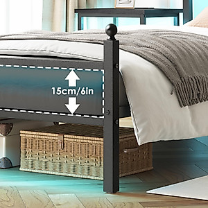 Fixwal Twin Bed Frame with Charging Station, Metal Bed Frame with Port and Outlet, Black