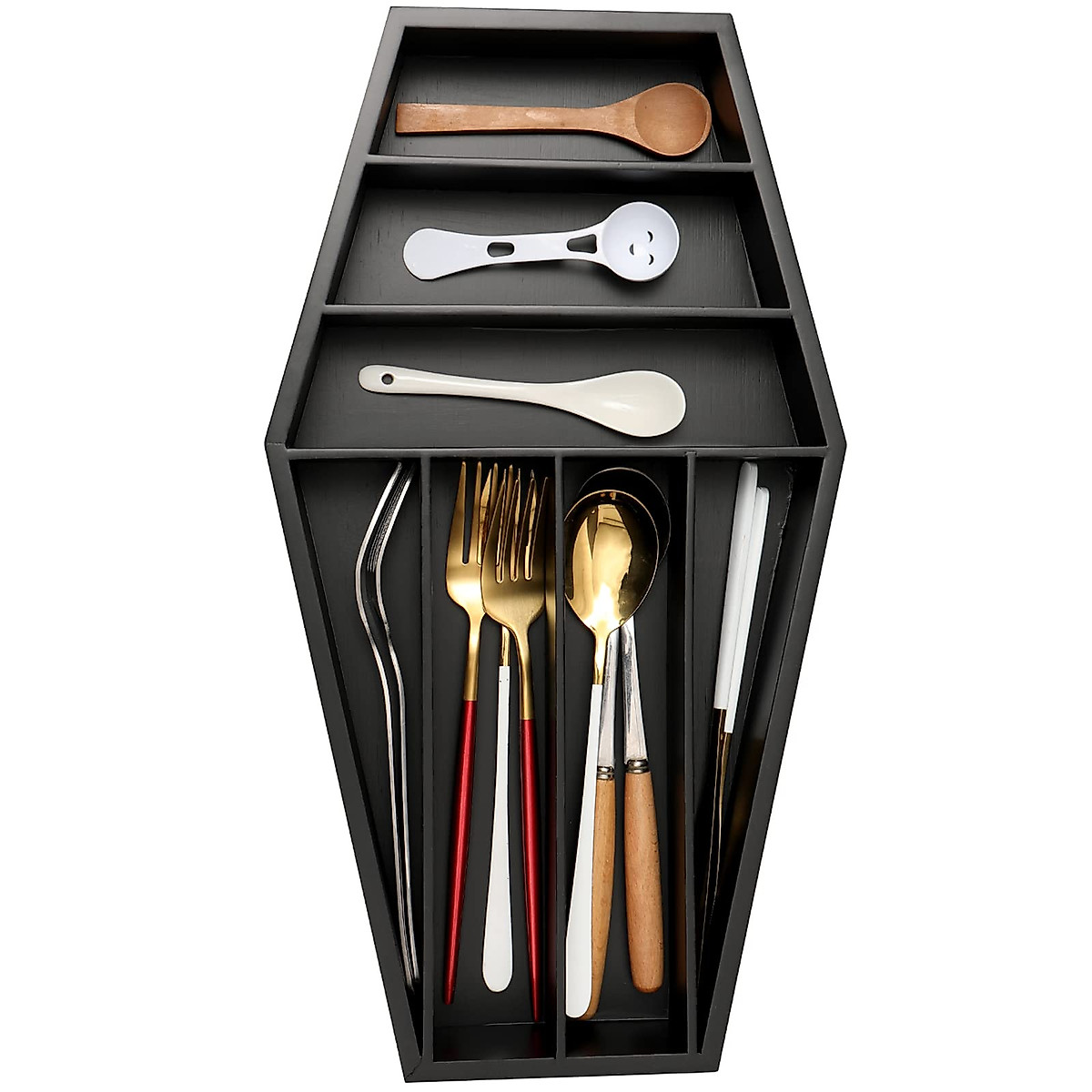 Coffin Silverware Organizer Kitchen Drawer Organizer Silverware Organizer for Organizer Makeup Drawer & Utensil Holder,Silverware, Flatware, Living Room-Gothic Theme Decor Coffin Shape Sliverware Tray