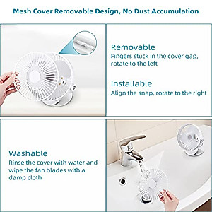 TOAOB Portable Clip Fan with Sturdy Clamp, Quiet Personal Desk Fan, 3 Speeds, Rechargeable Battery Operated Fan for Outdoor Indoor - White