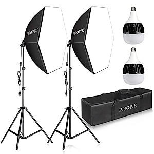 [Upgrade Version] PHOPIK Softbox ​Lighting Kit: 2x76x76cm Soft Box Lights Photography Accessories with 2pcs E27 Socket, Professional Continuous Studio Photography Photo Studio Equipment