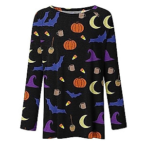 Halloween Shirts for Women 2023 Funny Pumpkin Ghost Graphic Tops Oversized Loose Long Sleeve Tunic Pullover