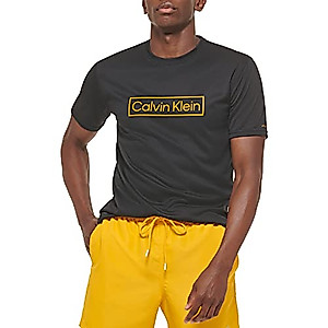 Calvin Klein Men's Standard Light Weight Quick Dry Short Sleeve 40+ UPF Protection Active Top, Black Logo, X-Large