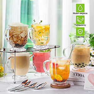 6 Sets 24 oz Large Glass Coffee Mugs with Spoons Clear Coffee Mugs Large Clear Tea Cups Large Capacity Coffee Glasses with Handles for Hot and Cold Beverages Espresso Latte Cappuccino Juice Milk