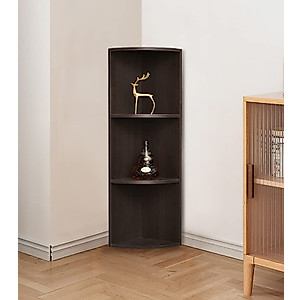 EREFAS 3-Tier Corner Wood Bookcase Corner Shelf Stand Wall Corner Cabinet Storage Shelves Industrial Rack for Bedroom，Living Room and Office （Black）