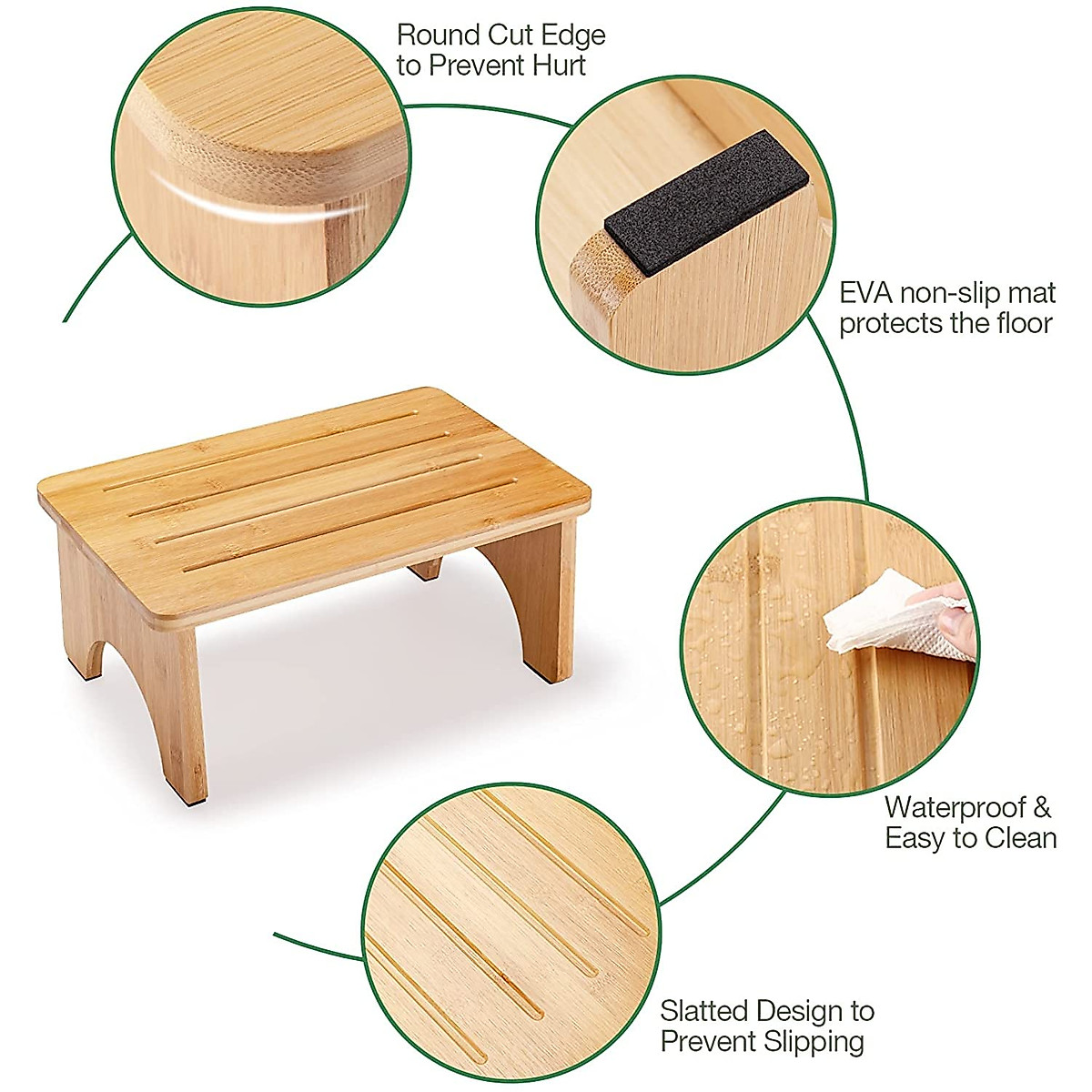 2 Pack P&BEXC Step Stool Bamboo Step Stool for Adults and Kids,Portable Bedside Step Stool with Solid Wood, Support up to 300lbs,Skid Proof Step Stool for High Bed/Kitchen/Bathroom (No Assembly)